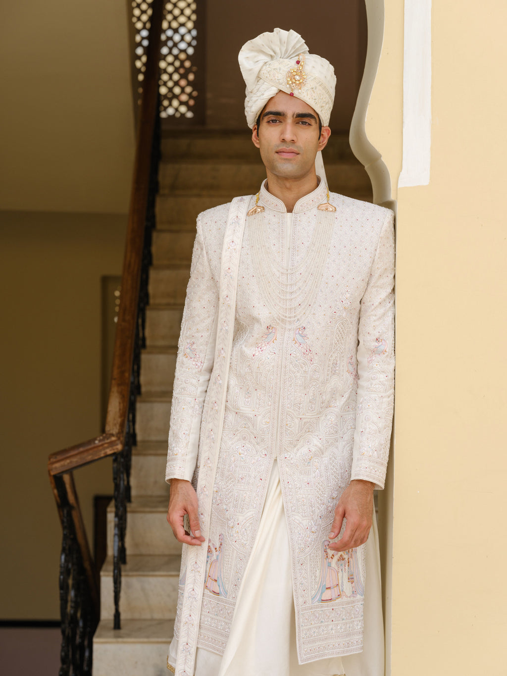 RANGREZ MOR SILK SHERWANI SET – Dimple Collection