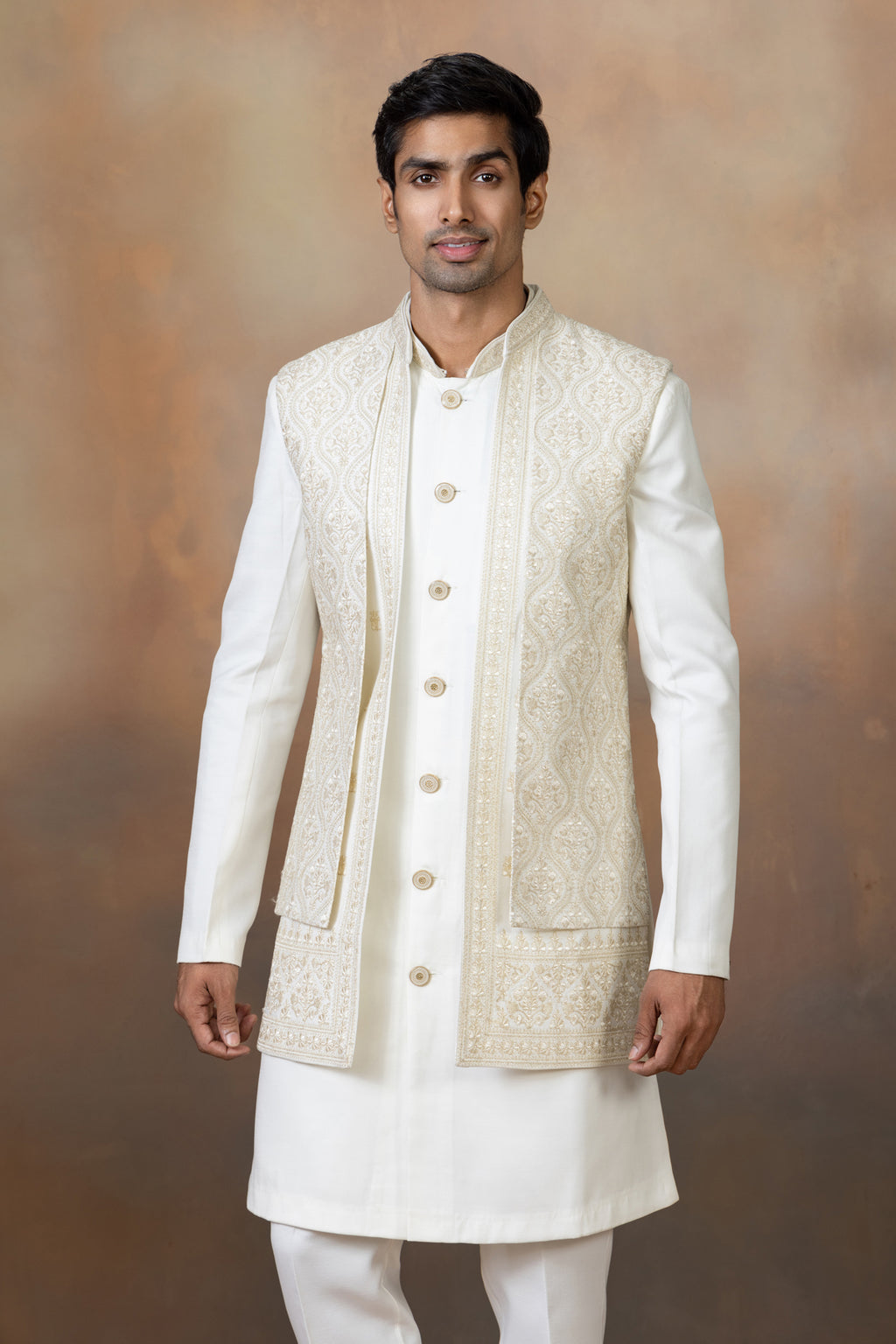 CREAM SILK JACKET KURTA SET – Dimple Collection