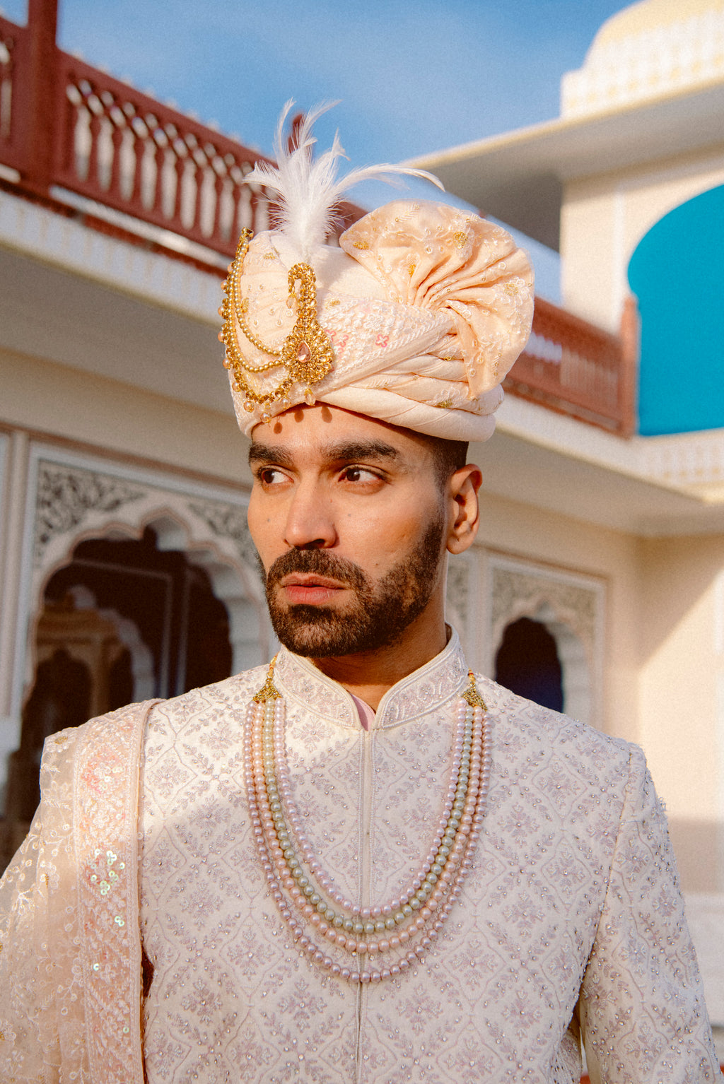 WHITE PYAAZI ROYAL SILK SHERWANI SET – Dimple Collection